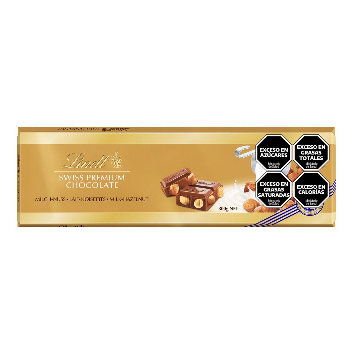 Chocolate Lindt Tableta Gold Milk Con Avellanas 300 Gr. Conyntra Fine Food